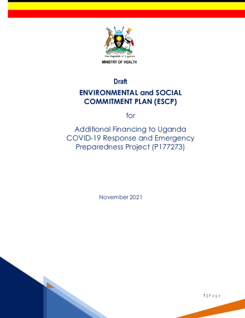 Environmental and Social Commitment Plan (ESCP) for Additional Financing to Uganda COVID-19 ...
